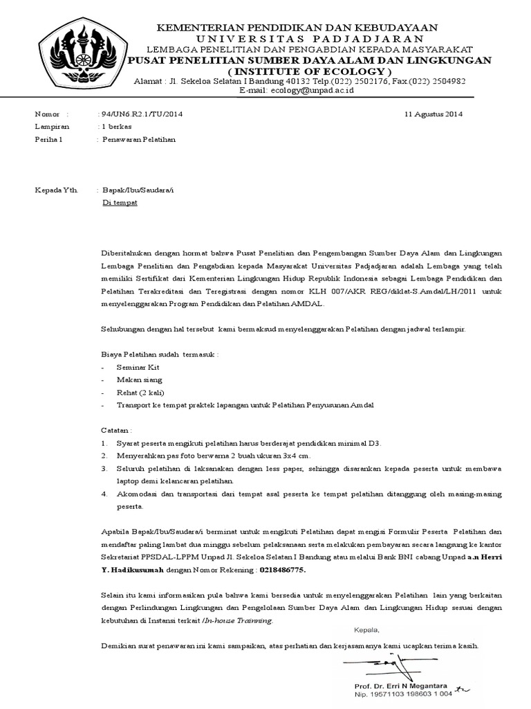 Surat Penawaran AMDAL 2014 - Gel II | PDF