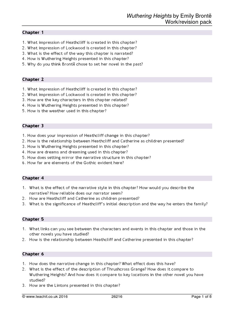 Wuthering Heights Revision Pack | PDF | Wuthering Heights | Heathcliff ...