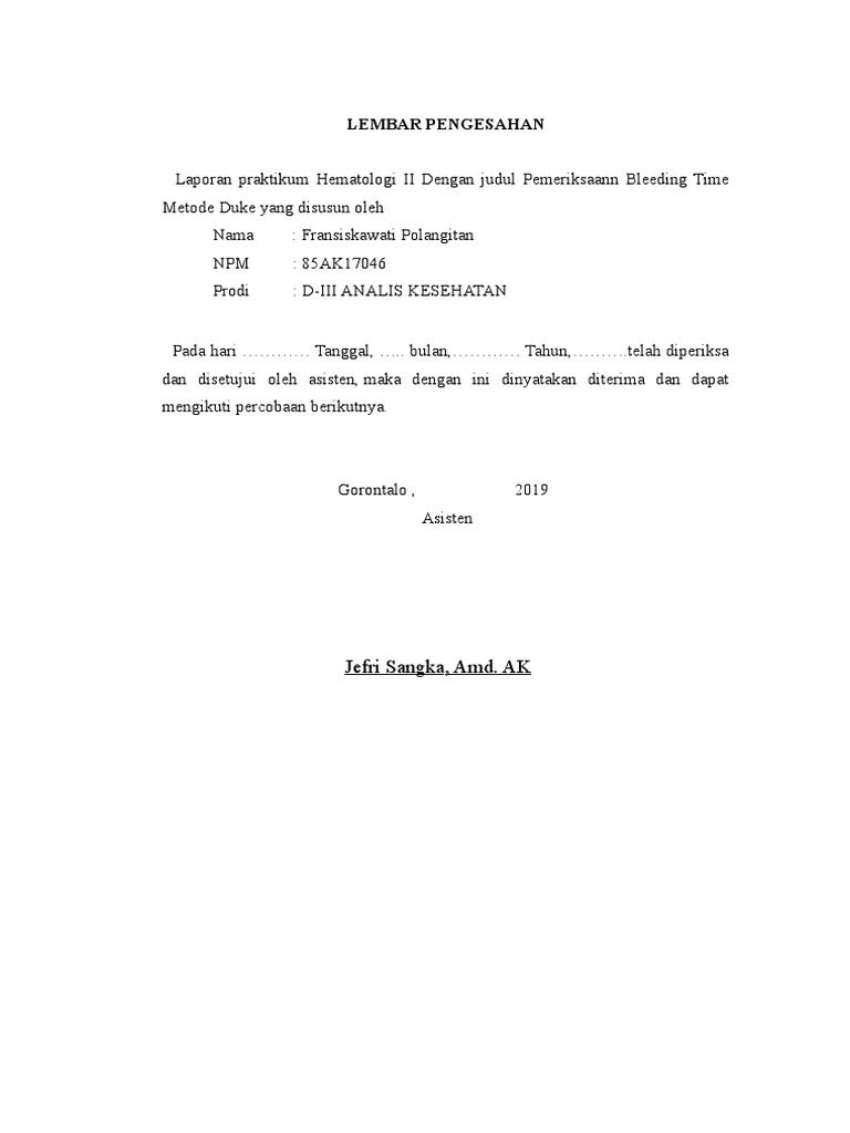 Laporan Praktikum Bleeding Time Metode Duke | PDF