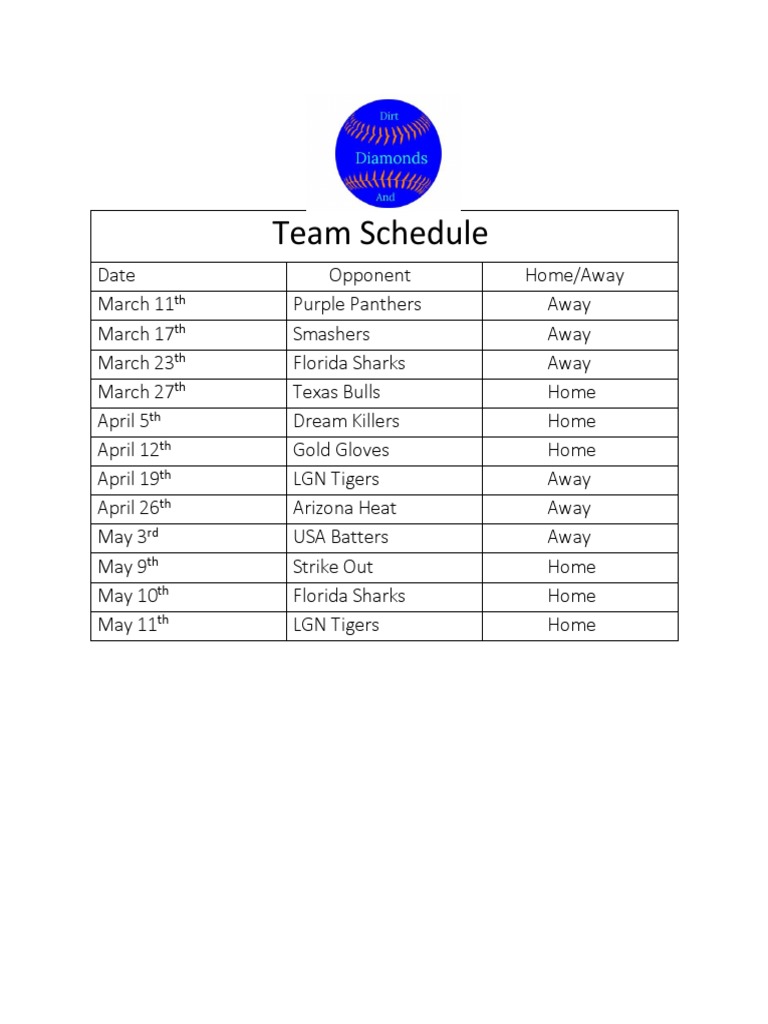 Team Schedule | PDF | Sports & Recreation