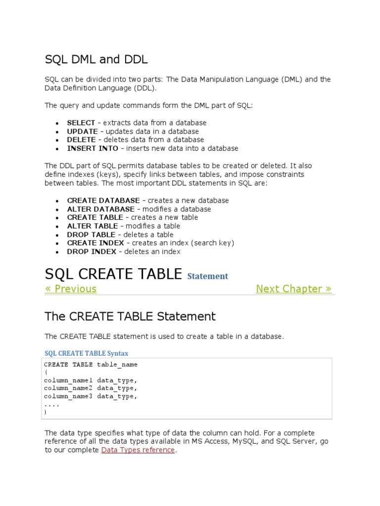 Sql Create Table Sql Dml And Ddl Pdf Database Index Sql 6552