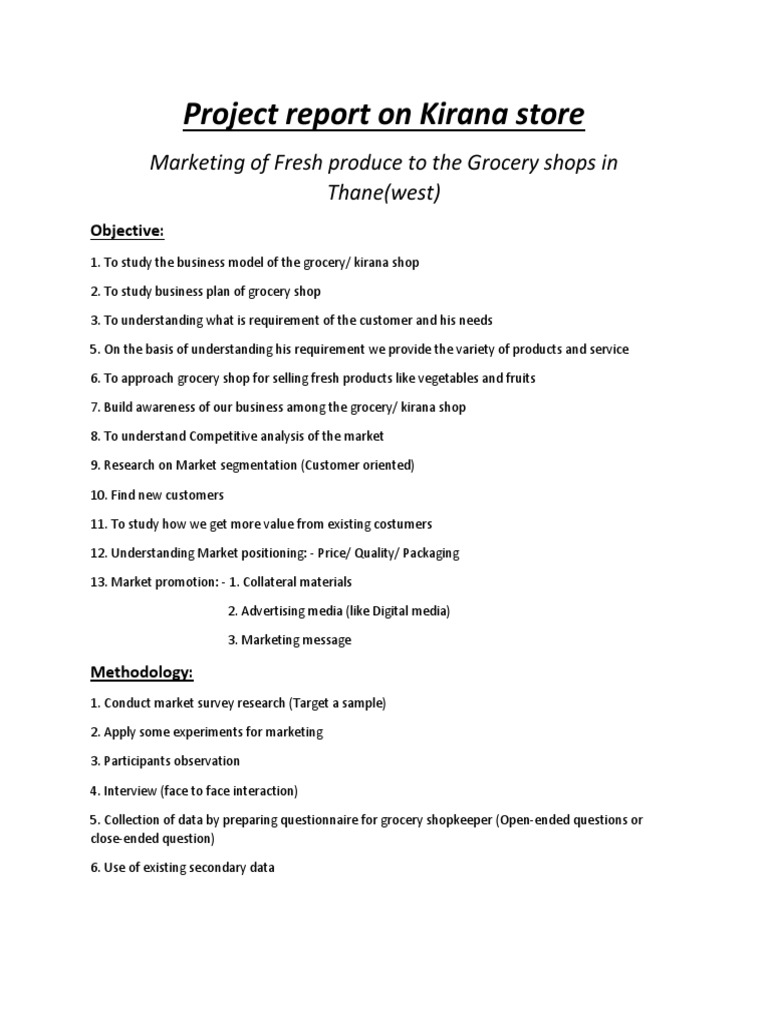 Project Report On Kirana Store: Marketing of Fresh Produce To The ...
