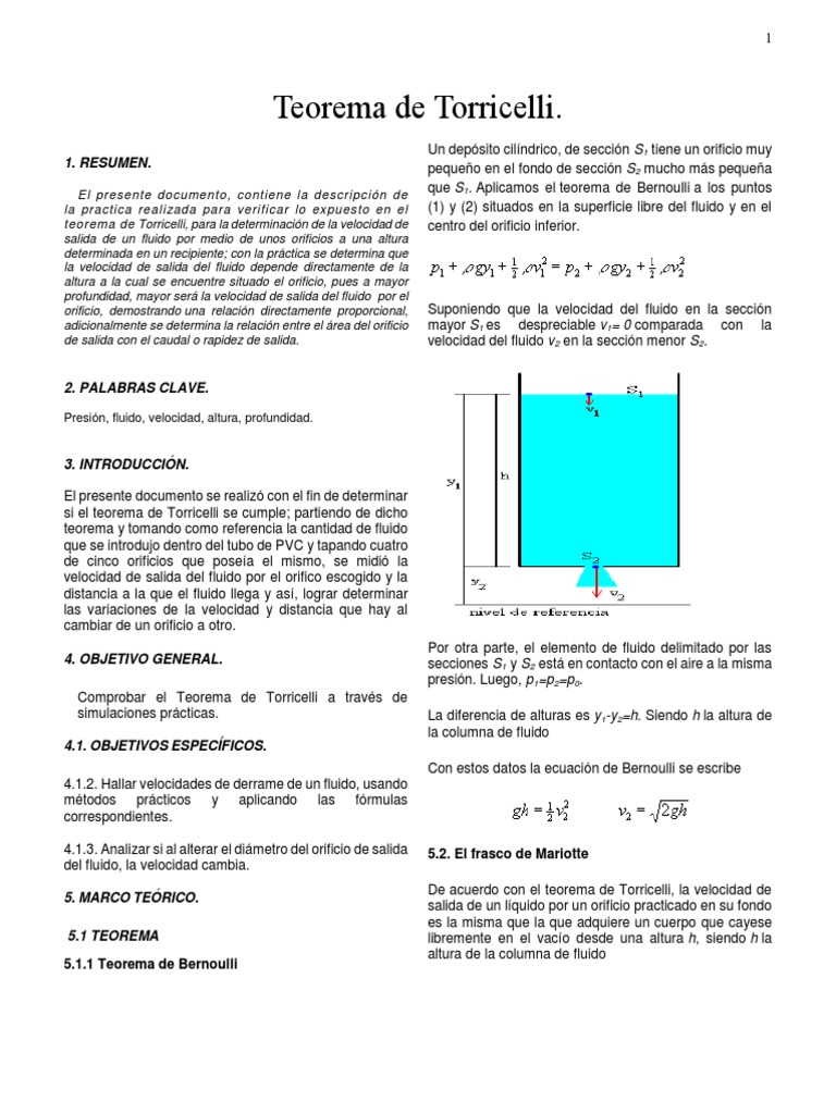 Verificación del Teorema de Torricelli | PDF | Fluido | Velocidad
