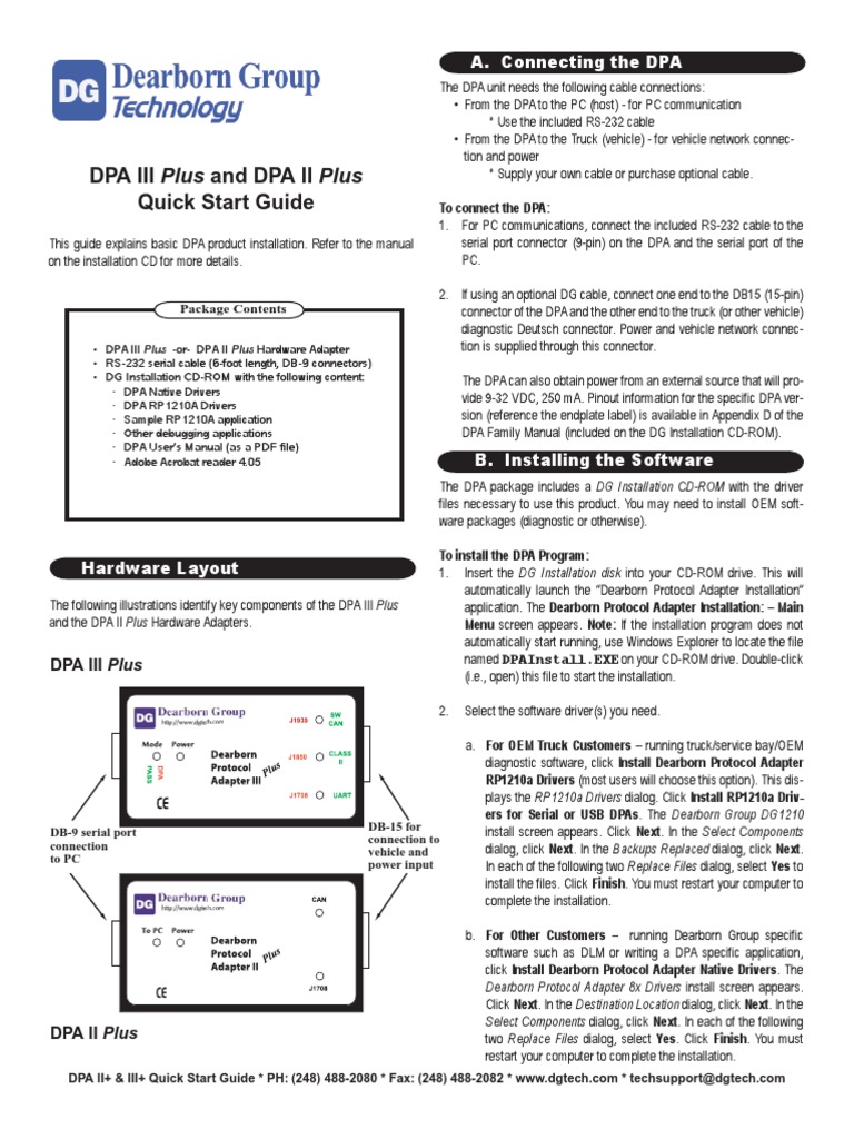 Dpa Iii Plus and Dpa Ii Plus Quick Start Guide: A. Connecting The DPA ...
