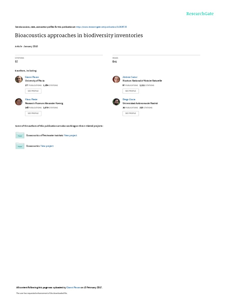 Bioacoustics Approaches in Biodiversity Inventories: January 2010 | PDF ...