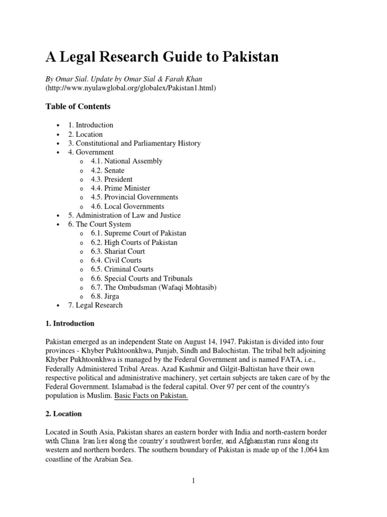 A Legal Research Guide To Pakistan | PDF | Parliament Of Pakistan ...