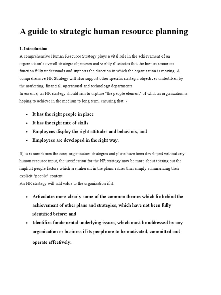 A Guide To Strategic Human Resource Planning 109 Pdf