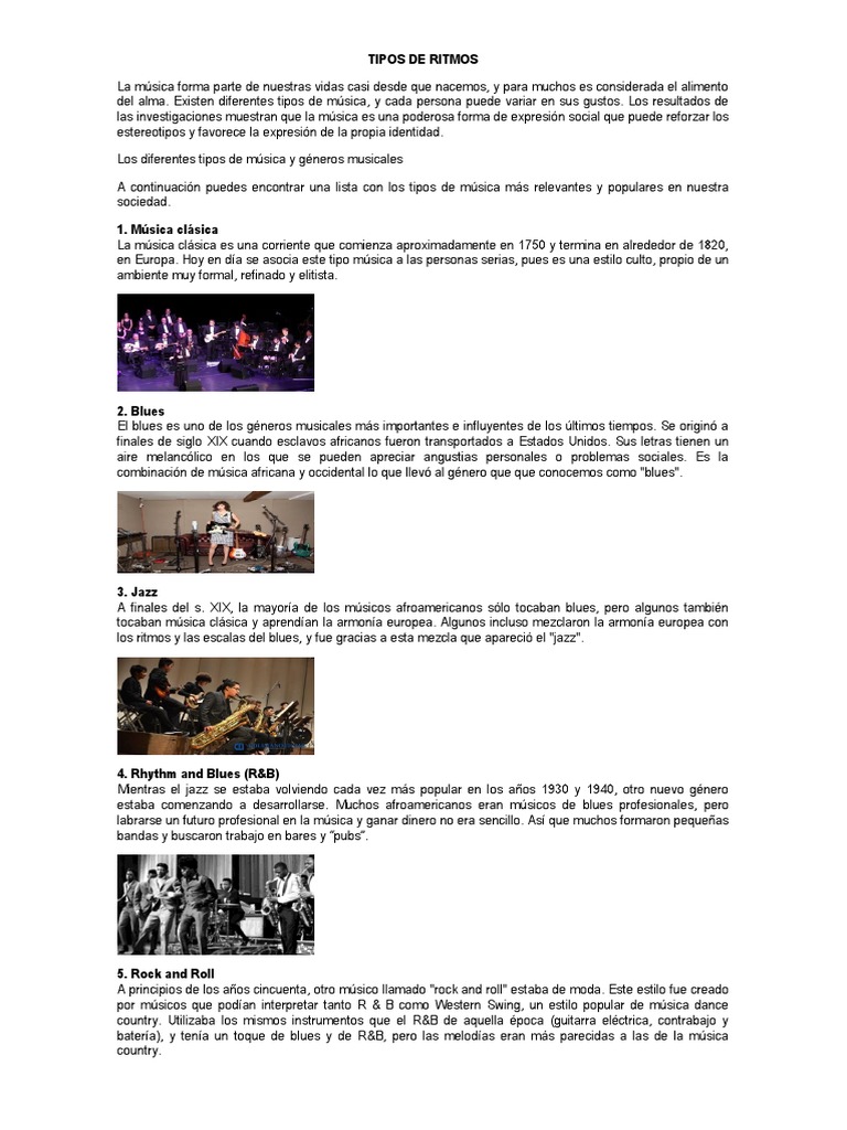 Tipos de Ritmos | Descargar gratis PDF | Blues | Rock and roll