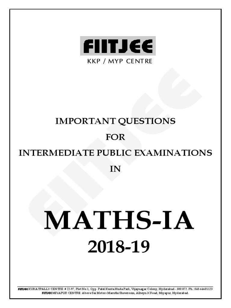 Maths-Ia: Important Questions FOR Intermediate Public Examinations IN ...