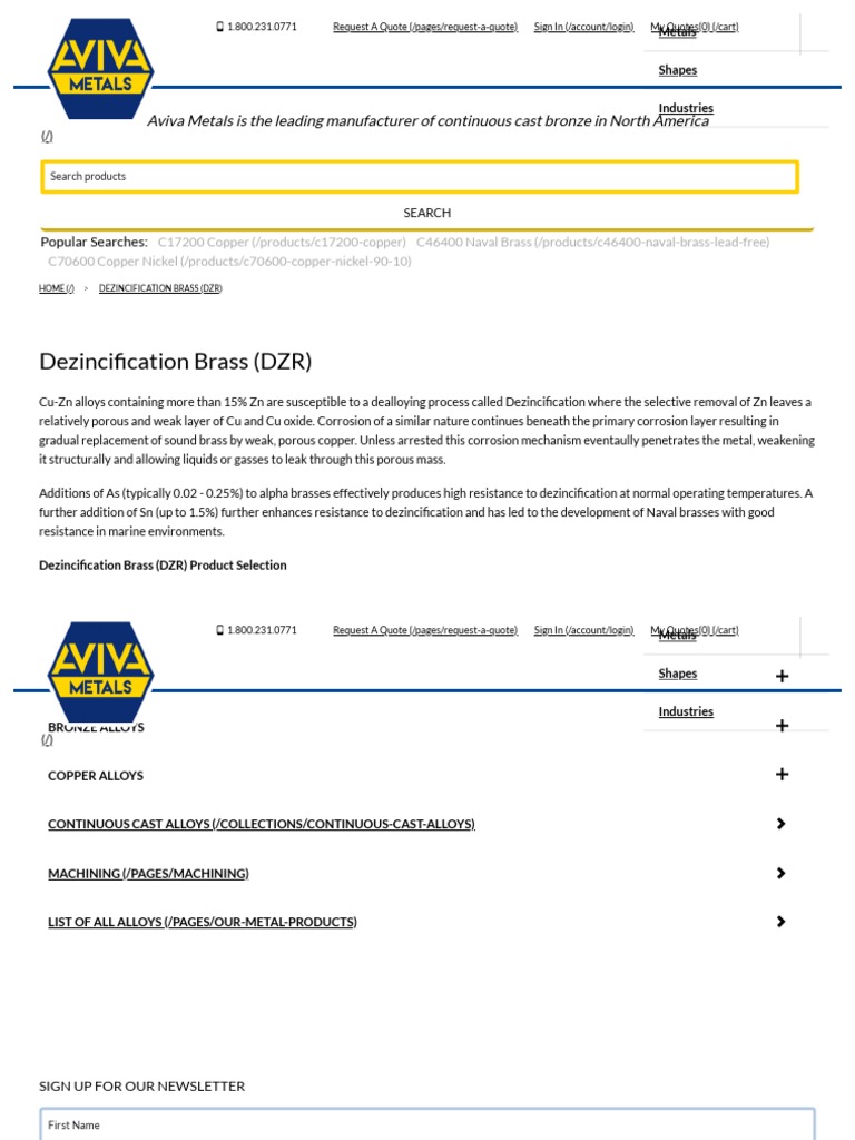 Dezincification Brass (DZR) - Aviva Metals | PDF | Brass | Copper