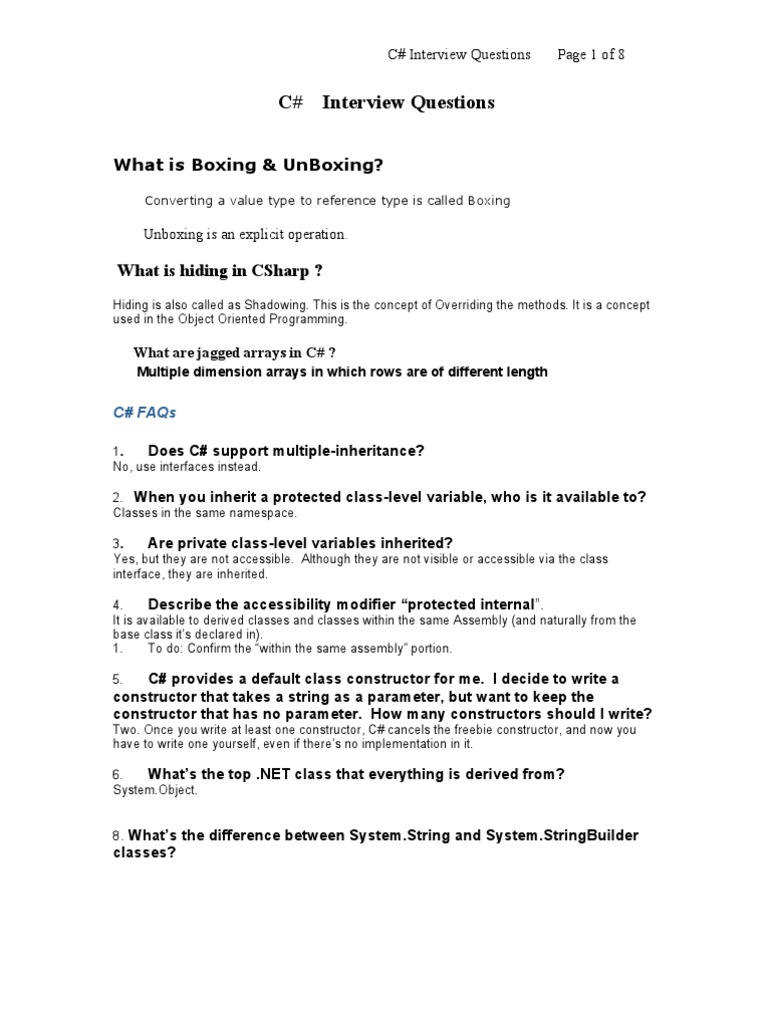 C# Interview Questions: What Is Hiding in Csharp ? | PDF | Class (Computer Programming) | Method ...