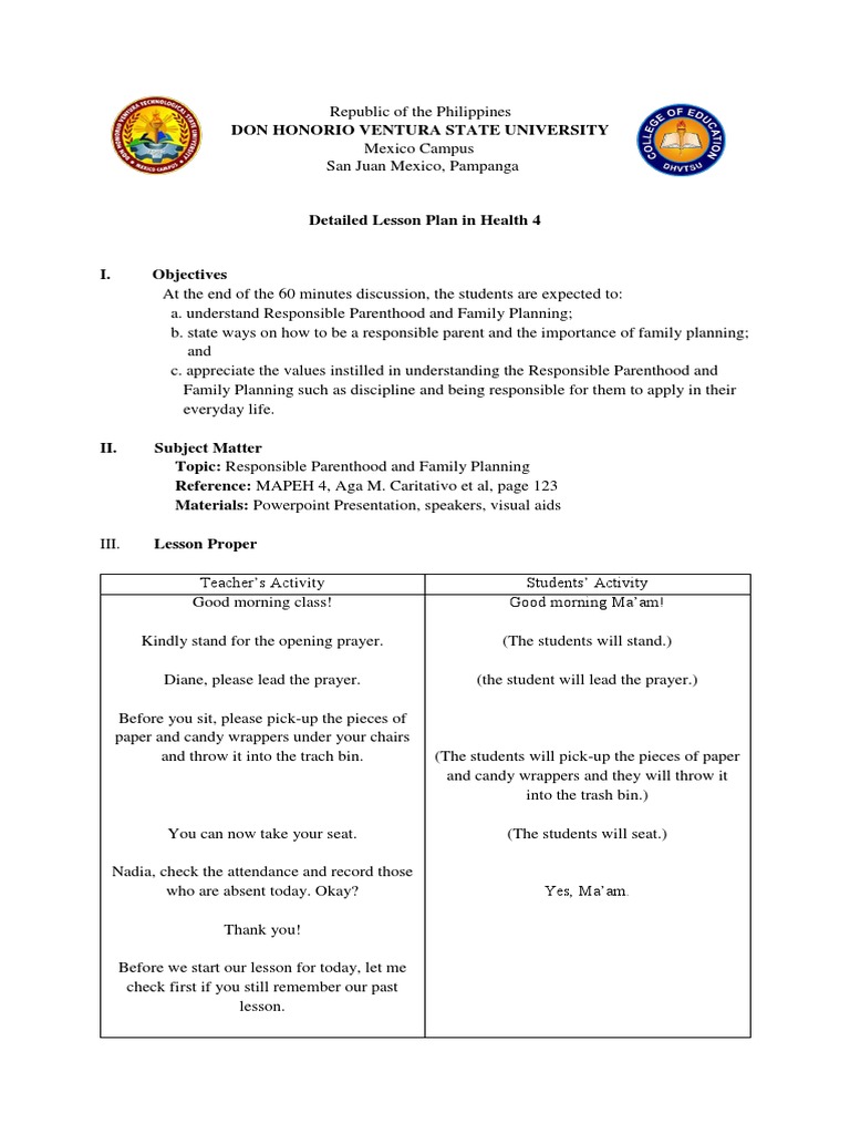 Health Lesson Plan: Parenthood & Family Planning | PDF | Parenting ...