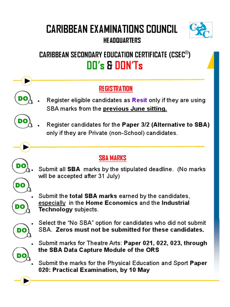 CSEC Sba Does and Dont's | PDF | Behavior Modification | Learning