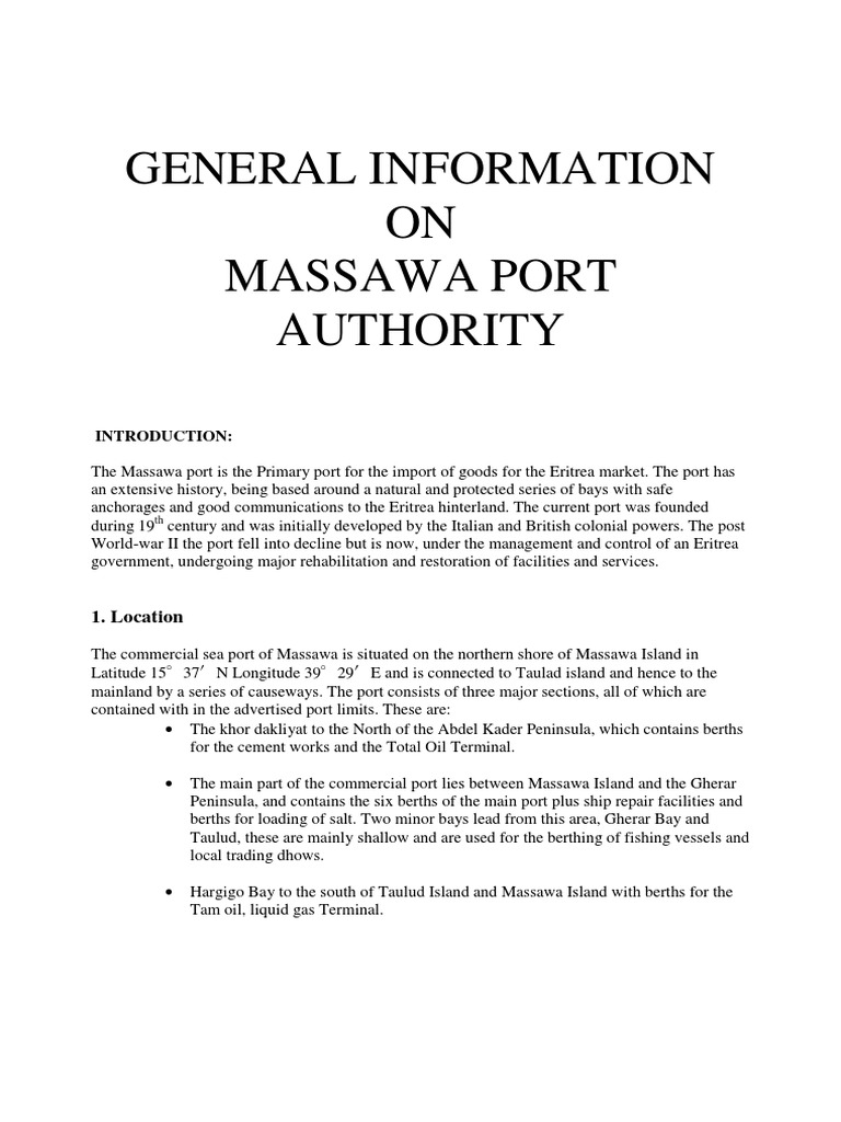 General Information On Massawa Port Authority | PDF | Cargo | Port