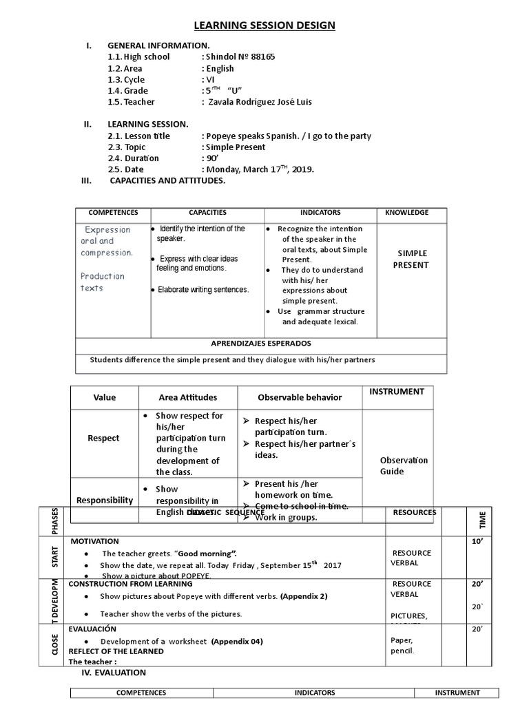 Learning Session Design: I. General Information | PDF | Attitude ...