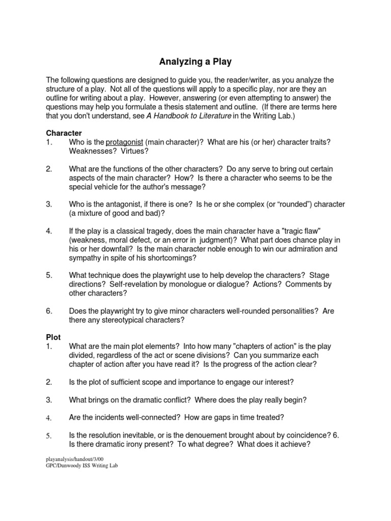 Analyzing A Play: Character | PDF | Plot (Narrative)