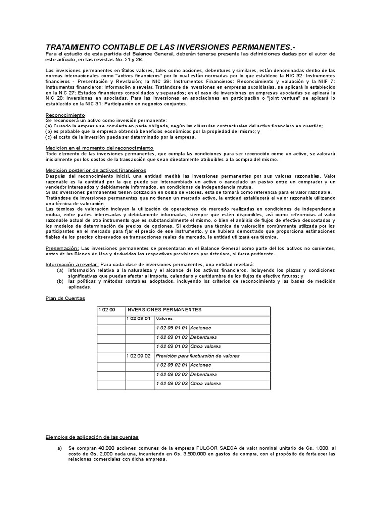 Tratamiento Contable de Las Inversiones Permanentes Según Las Niif ...