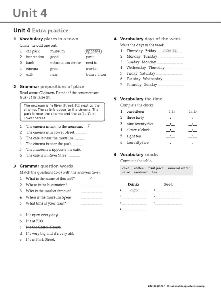 Beg Unit4 ExtraPractice PDF | PDF | Coffeehouse | Linguistics