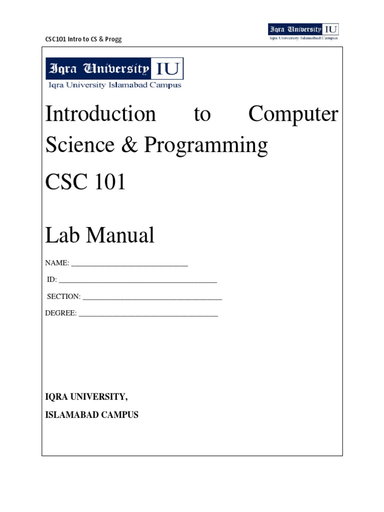 To Computer Science & Programming CSC 101 Lab Manual | PDF | Microsoft Excel | Computer Program