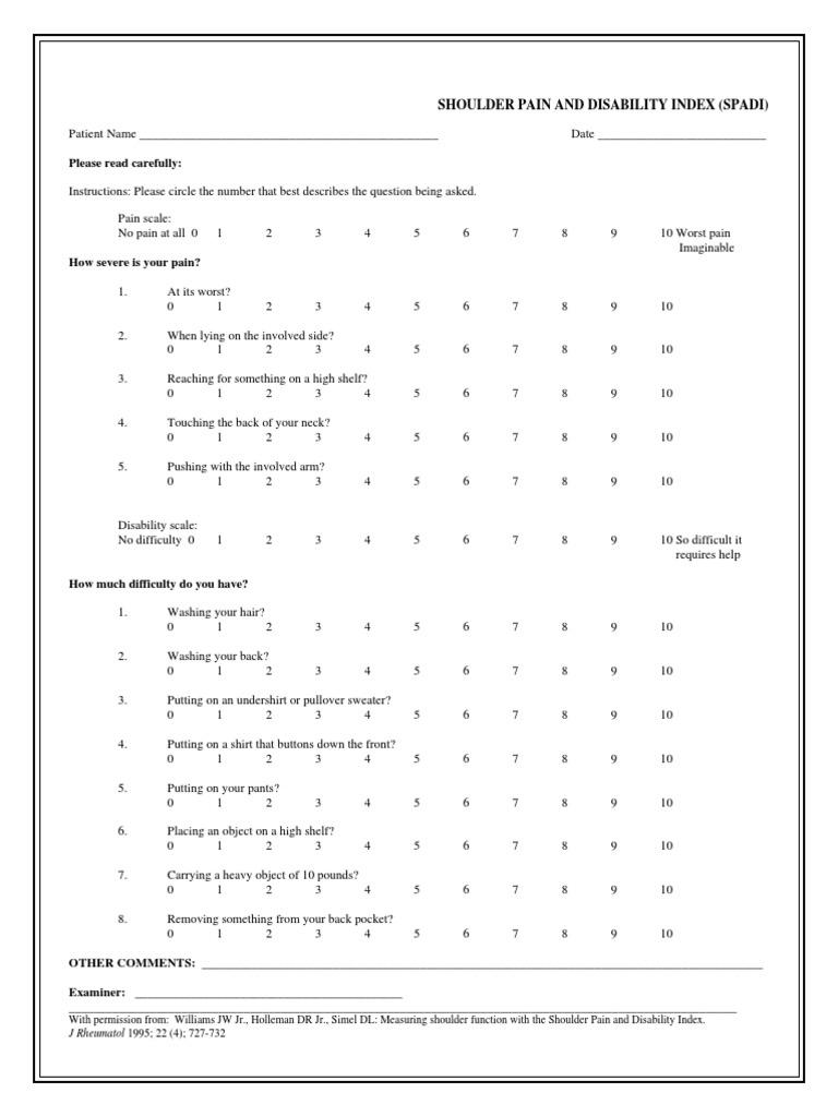 Shoulder Pain and Disability Index (Spadi) | PDF | Medicine | Clinical ...