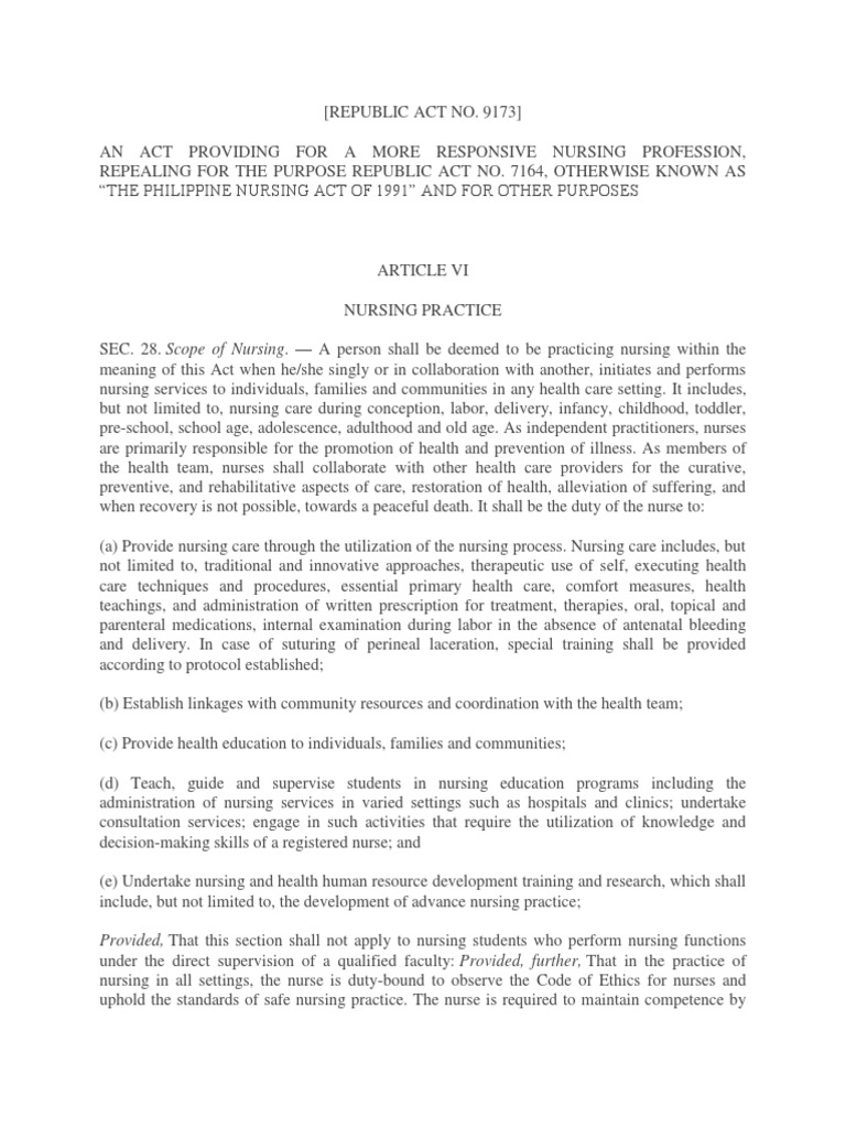Republic Act No. 9173 | PDF | Nursing | Health Care