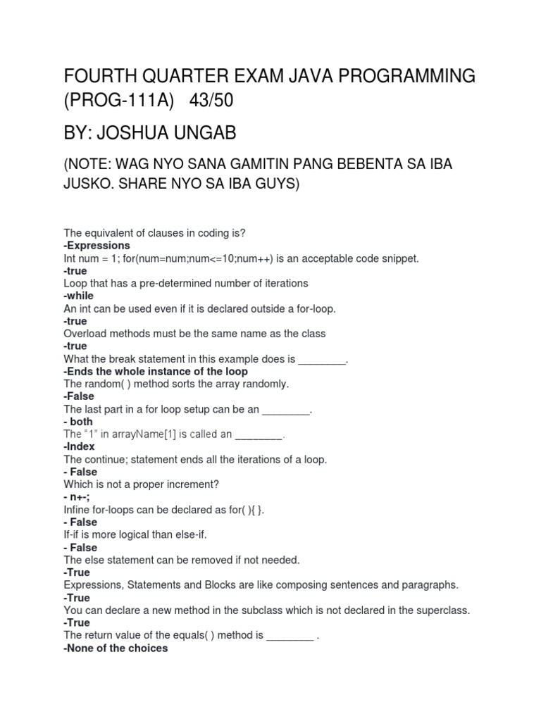 Java Programming Exam Review | PDF | Method (Computer Programming ...
