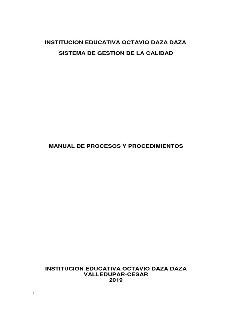 Manual de Procesos 2019 | PDF | Gestión de la calidad | Calidad (comercial)