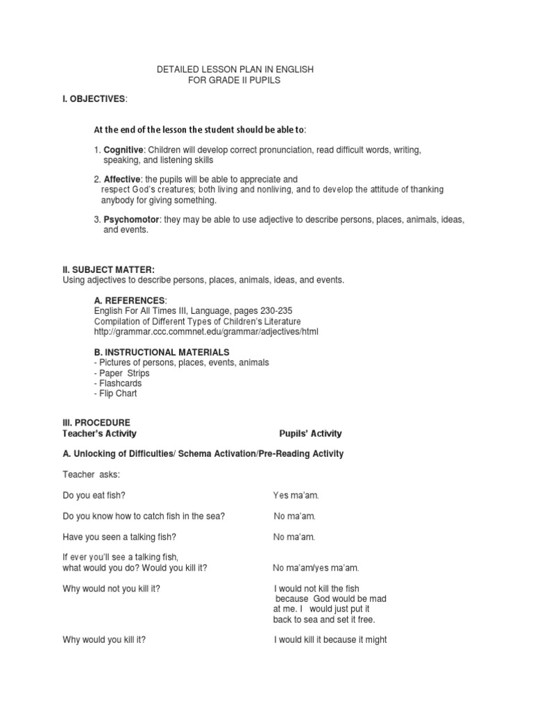 Detailed Lesson Plan in English | PDF | Lesson Plan | English Language