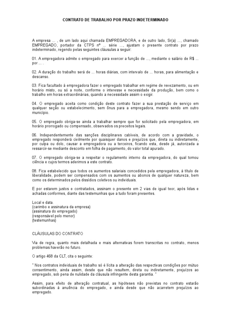 Contrato de Trabalho Por Prazo Indeterminado | PDF | Trabalho | Business