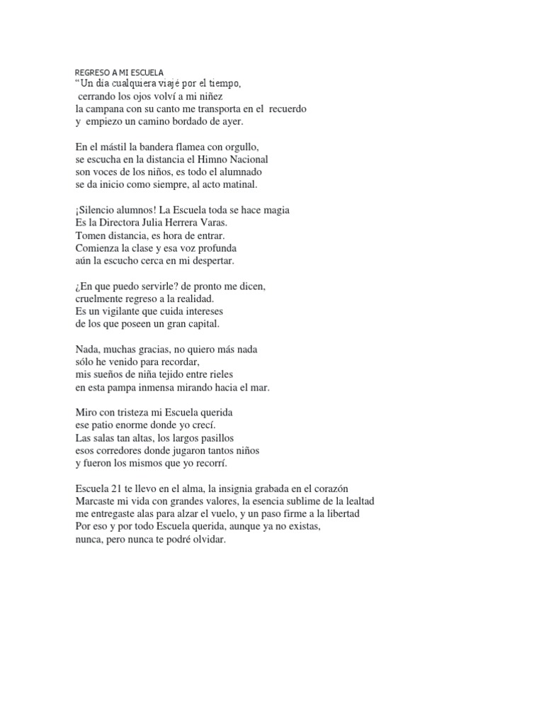 Poema Regreso A Mi Escuela | PDF
