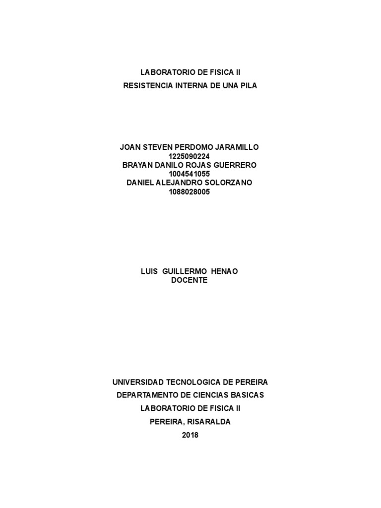 Resistencia Interna de una Pila | PDF | Corriente eléctrica ...