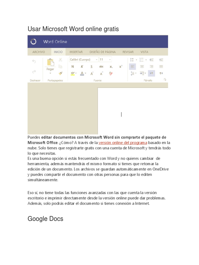Usar Microsoft Word Online Gratis | PDF