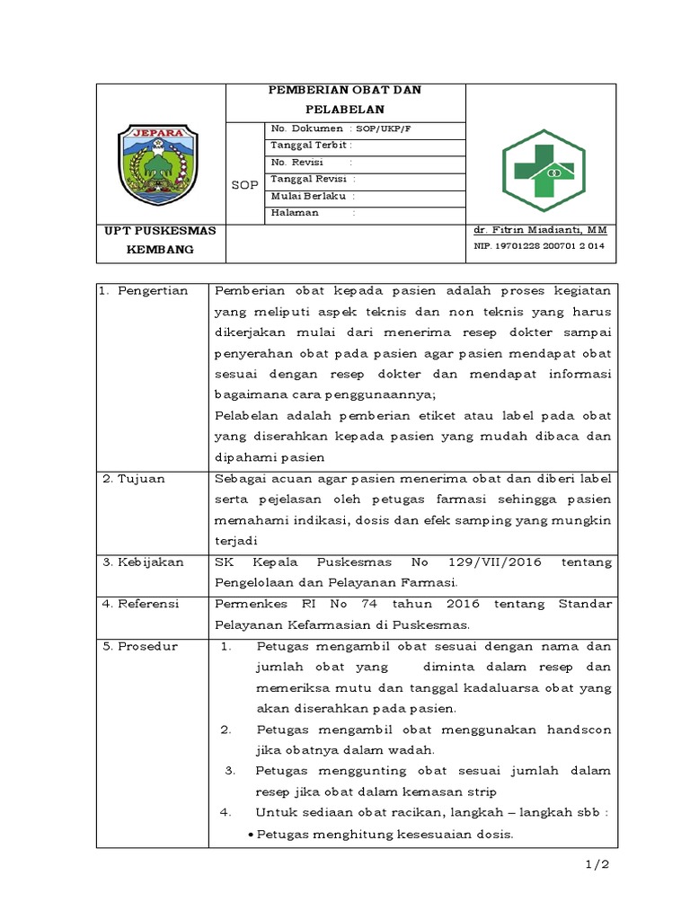 Sop Pemberian Obat Kepada Pasien | PDF