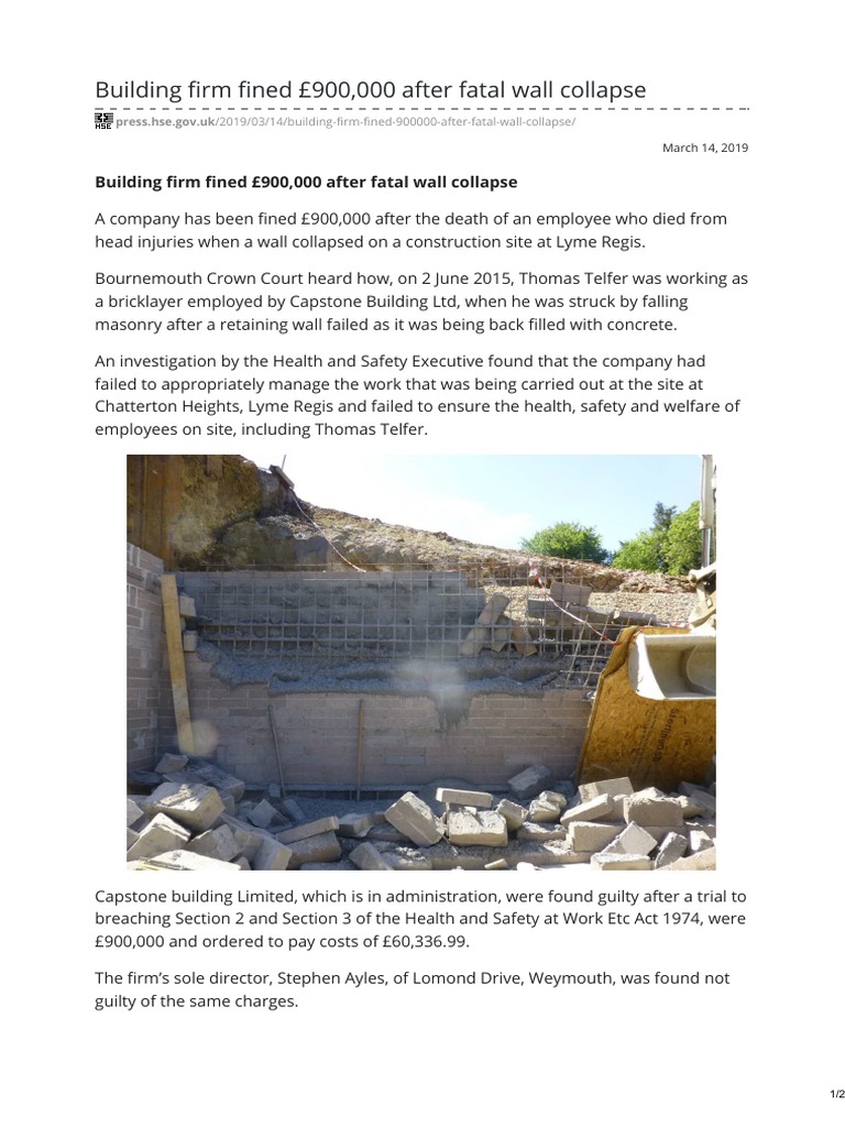 HSE - Press - Hse.gov - Uk-Building Firm Fined 900000 After Fatal Wall ...