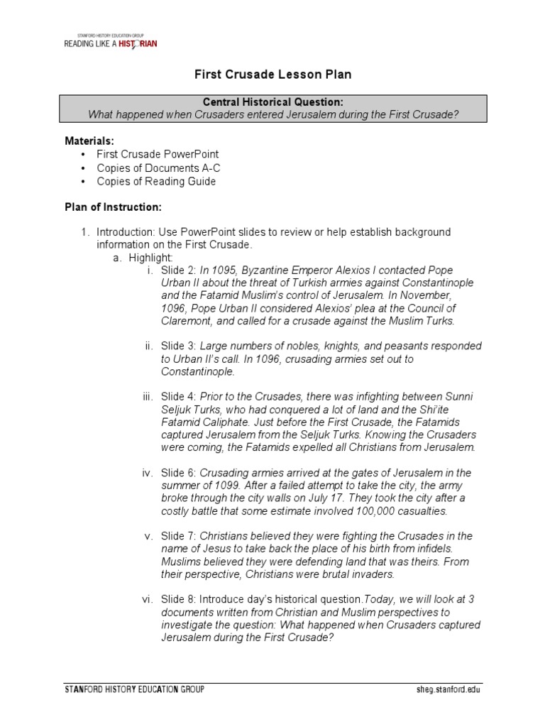 First Crusade Lesson Plan PDF | Download Free PDF | Crusades | Middle Ages