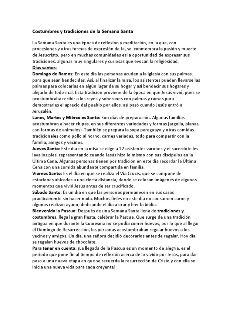 Costumbres y Tradiciones de La Semana Santa | PDF | Pascua de ...