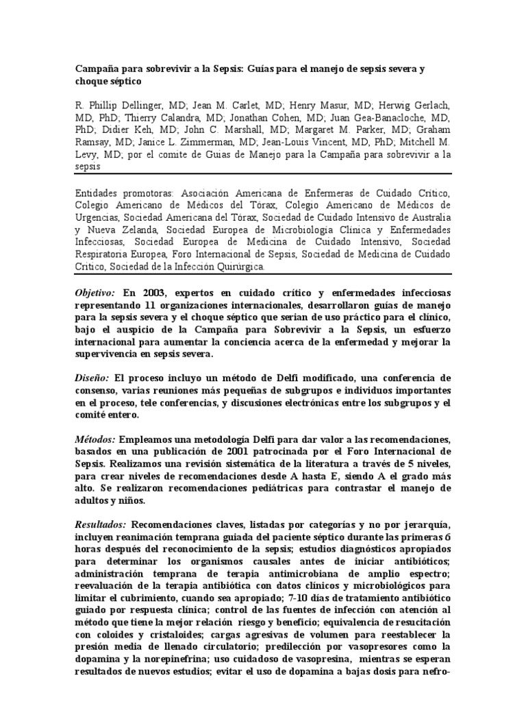 Spanish Sepsis Guidelines | PDF