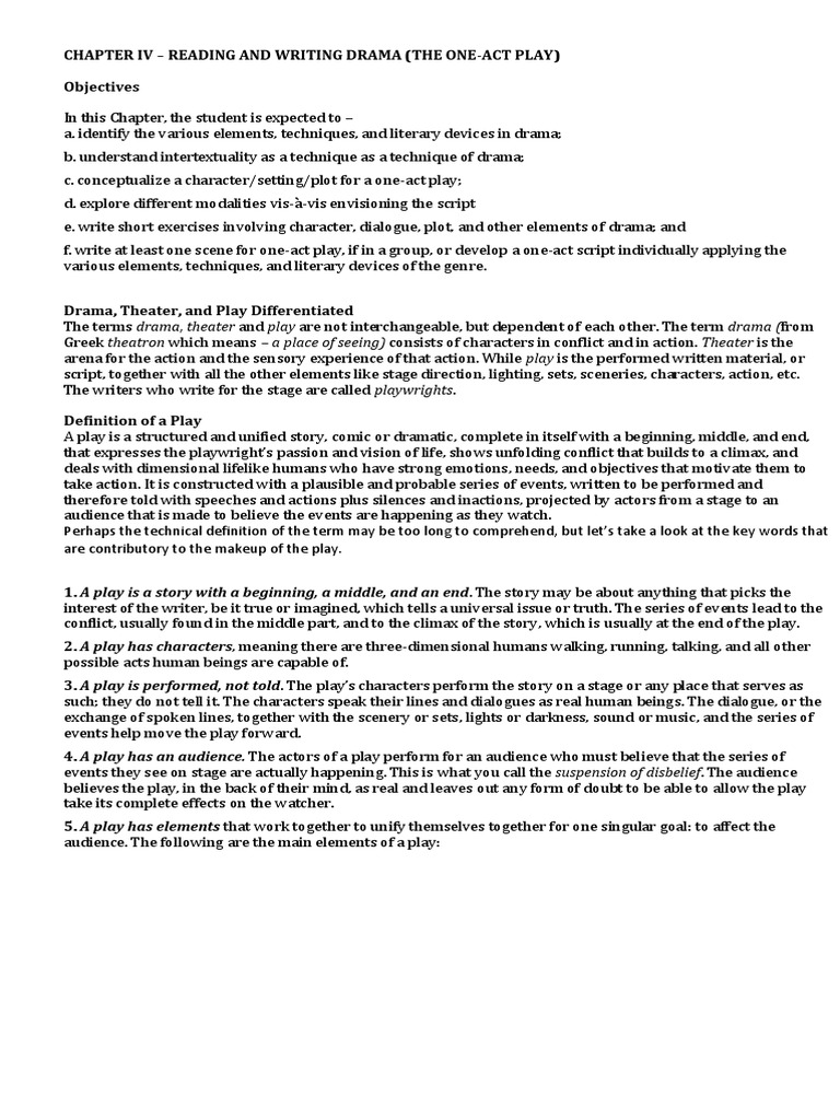 Chapter Iv - Reading and Writing Drama (The One-Act Play) | PDF | Plot ...