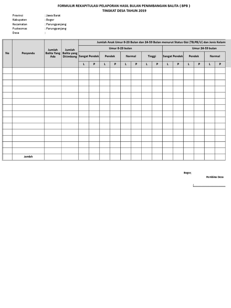 Form Rekap BPB Tinggi Badan Menurut Usia | PDF