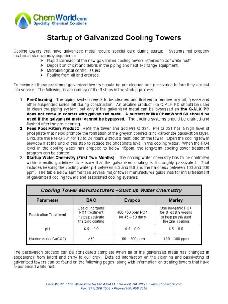 Galvanized Cooling Tower Cleaning and Pretreatment PDF | PDF | Rust | Galvanization