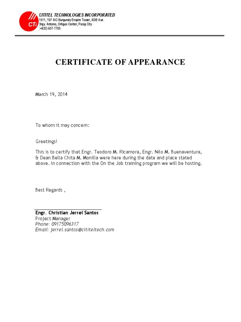 Certificate of Appearance | PDF