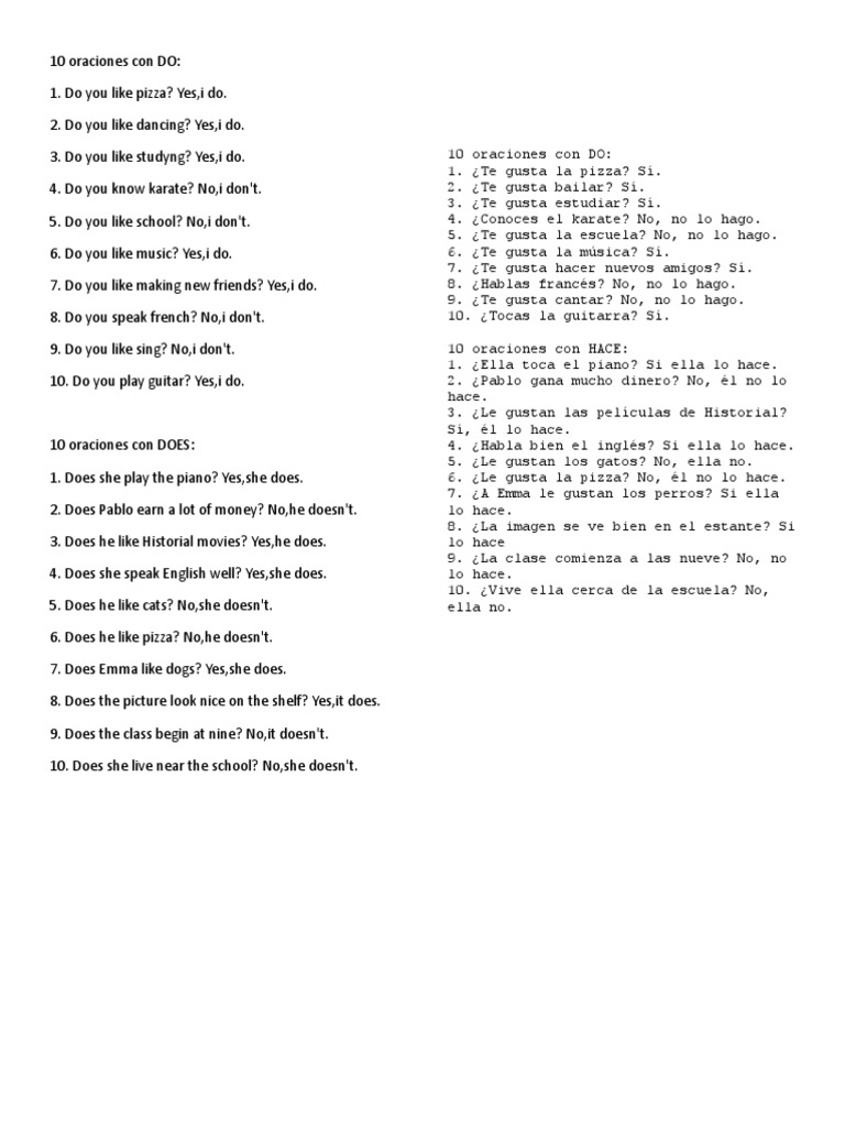 10 Oraciones Con Do Docx Ocio Entretenimiento General