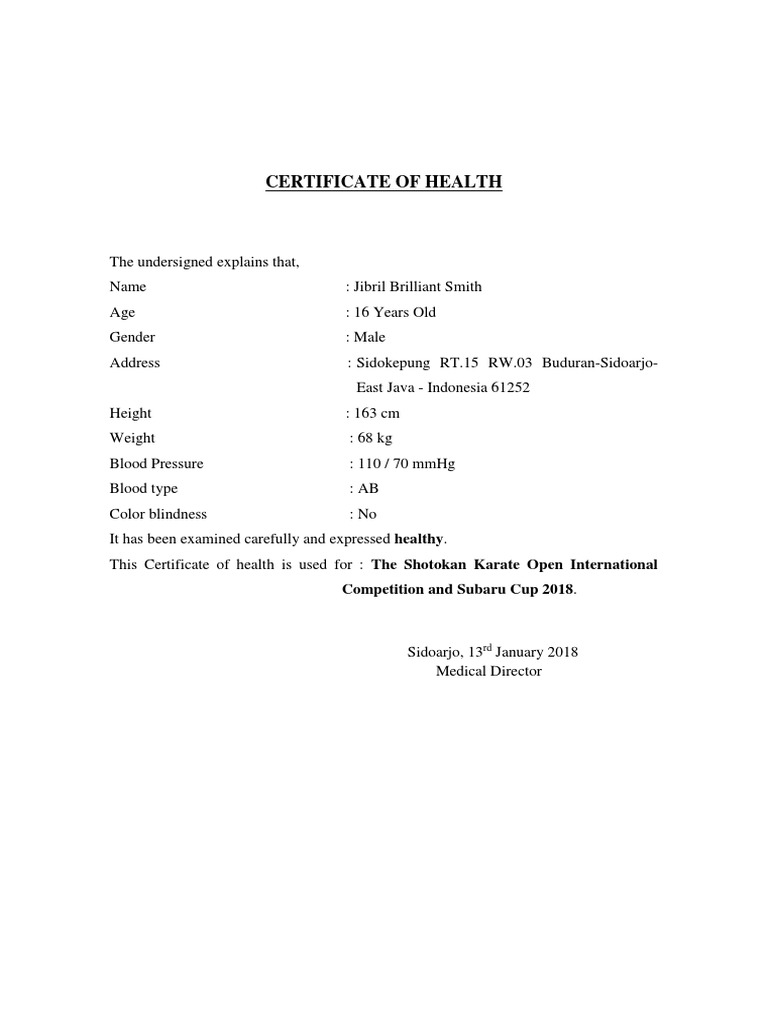 Certificate of Health | PDF
