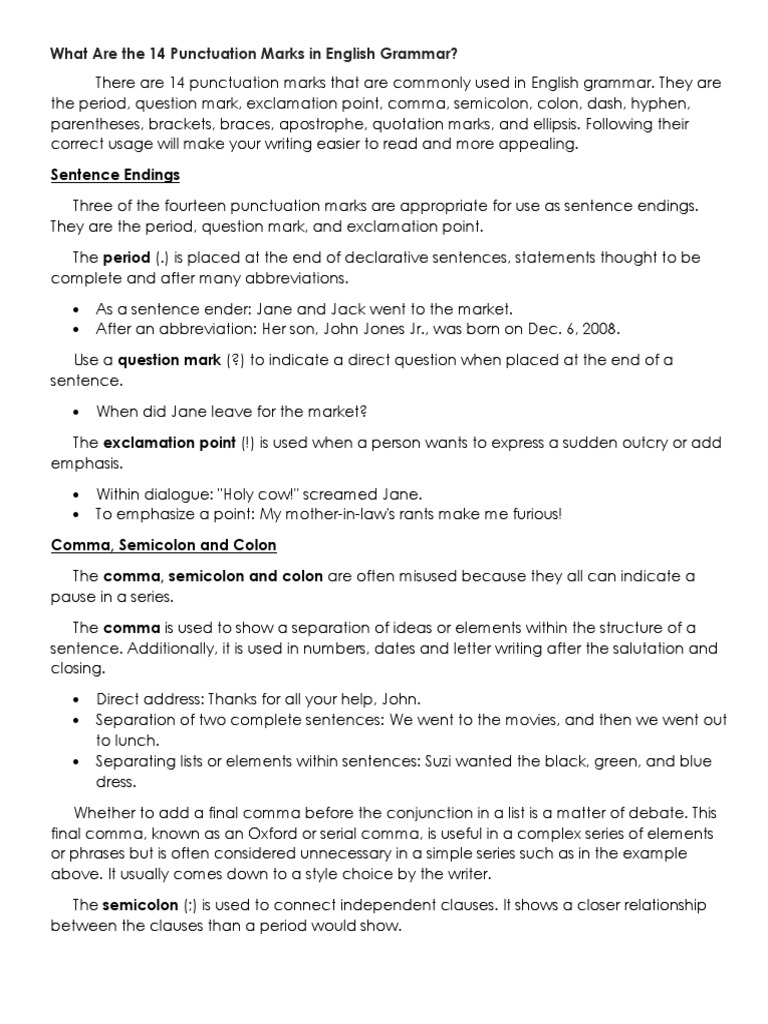What Are The 14 Punctuation Marks in English Grammar | PDF | Bracket | Comma