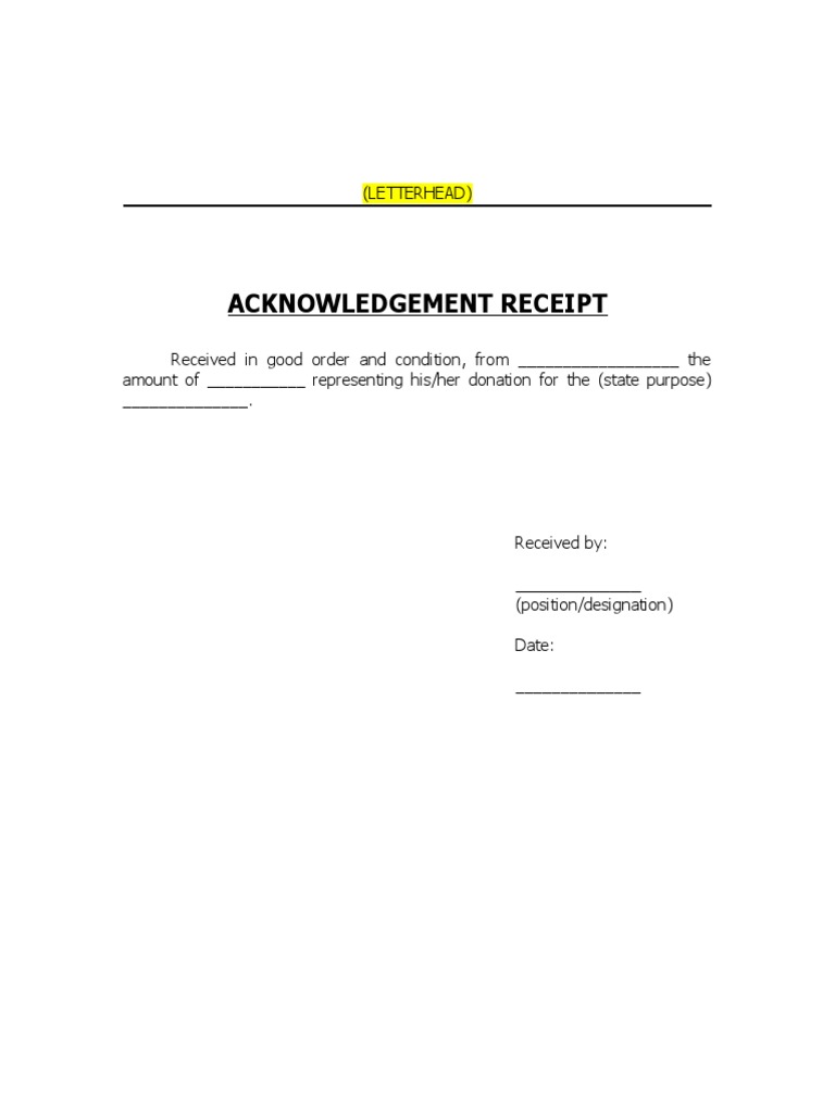 Donation Acknowledgement Receipt Template | PDF | Finance & Money ...