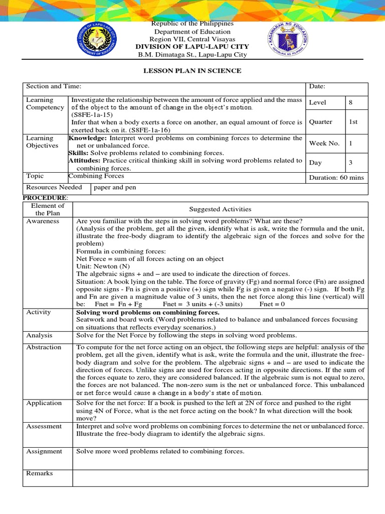 Science8 Q1 W1 D3 | PDF | Force | Physics