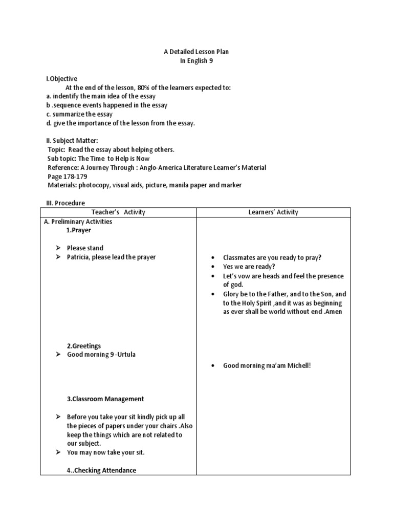 A Detailed Lesson Plan Documents | PDF | Lesson Plan