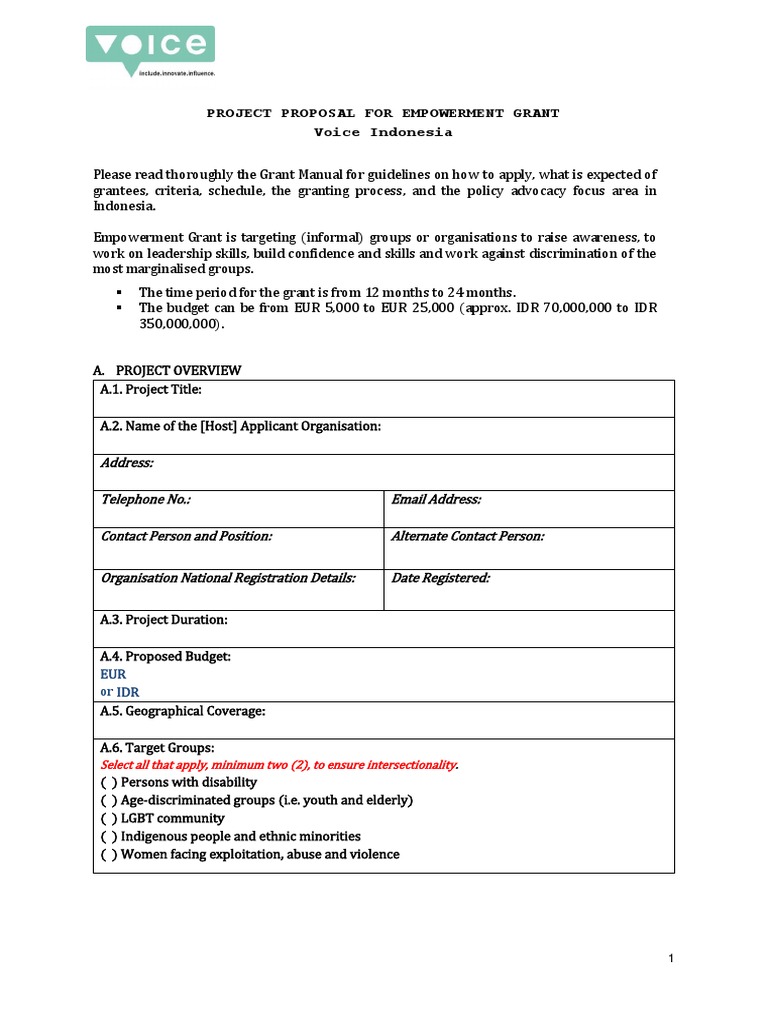 Project Proposal For Empowerment Grant Voice Indonesia | PDF | Goal ...