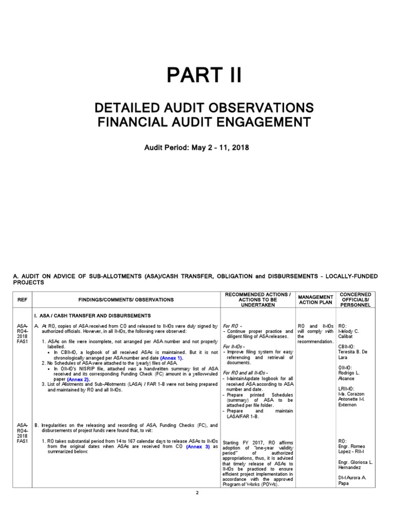 Detailed Audit Observations Financial Audit Engagement | PDF | Service ...