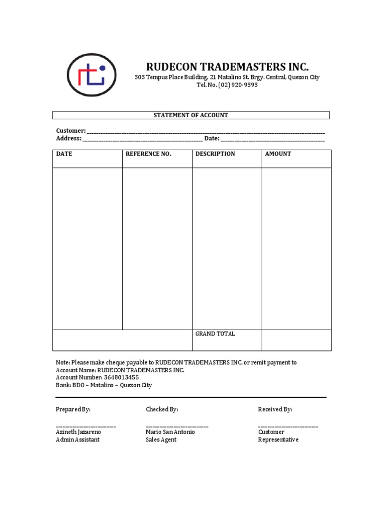 RUDECON Trademasters Account Statement | PDF